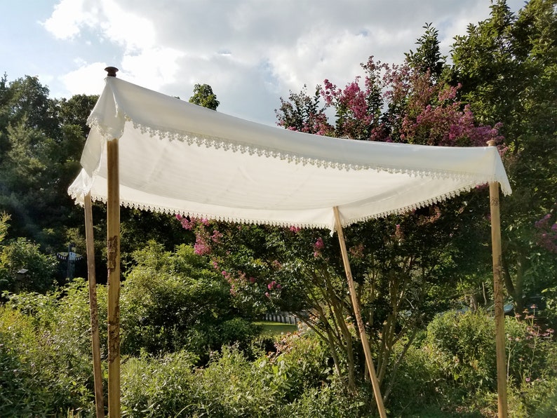 Ivory Chuppah With Lace Edge, Hand-held Dupioni Silk Canopy for Jewish ...