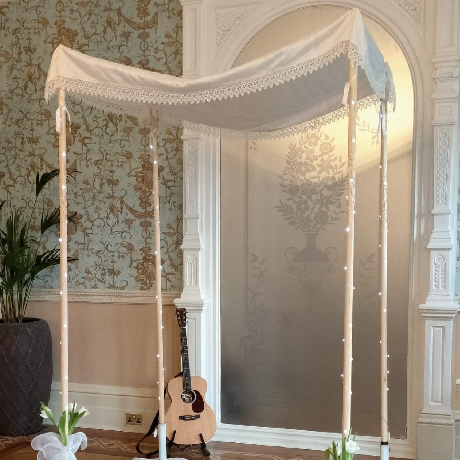Ivory Chuppah With Lace Edge, Hand-held Dupioni Silk Canopy for Jewish ...