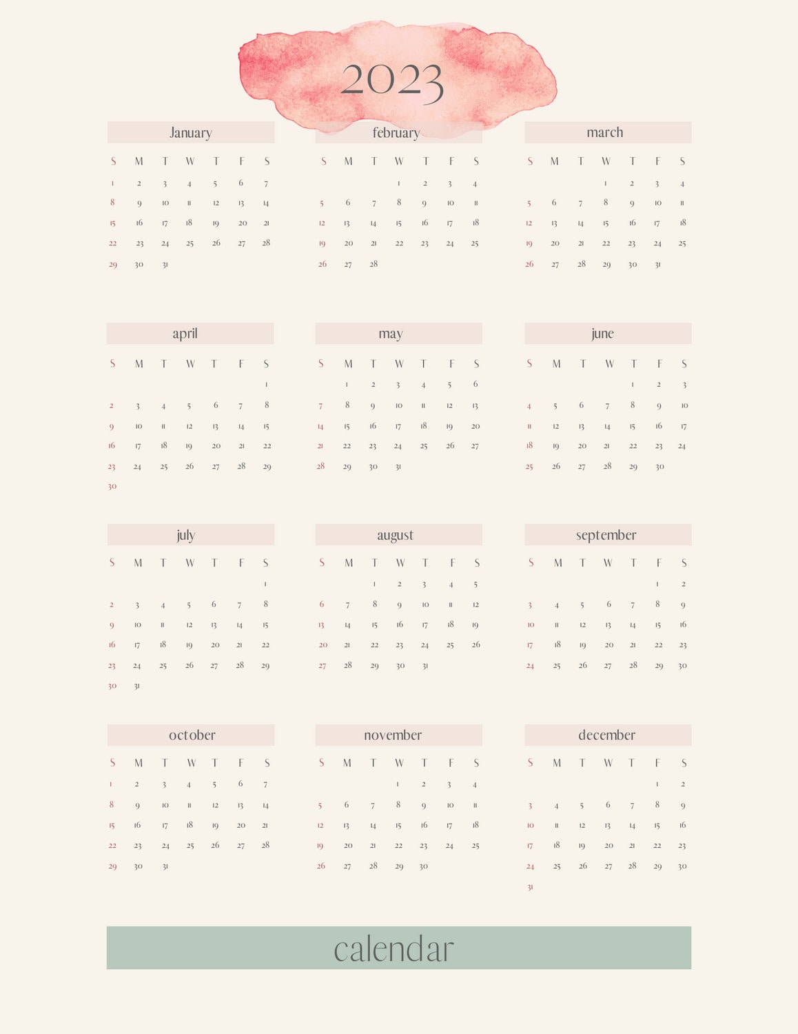 2023 Printable Monthly Planner, Simple, Cute, Easy to Use, Cactus ...