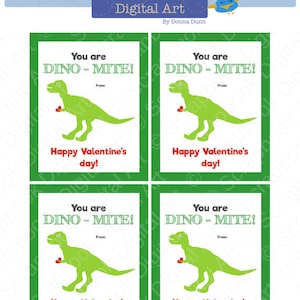 Printable Valentine Cards for Kids. Dino-mite Dinosaur Kids Valentine ...