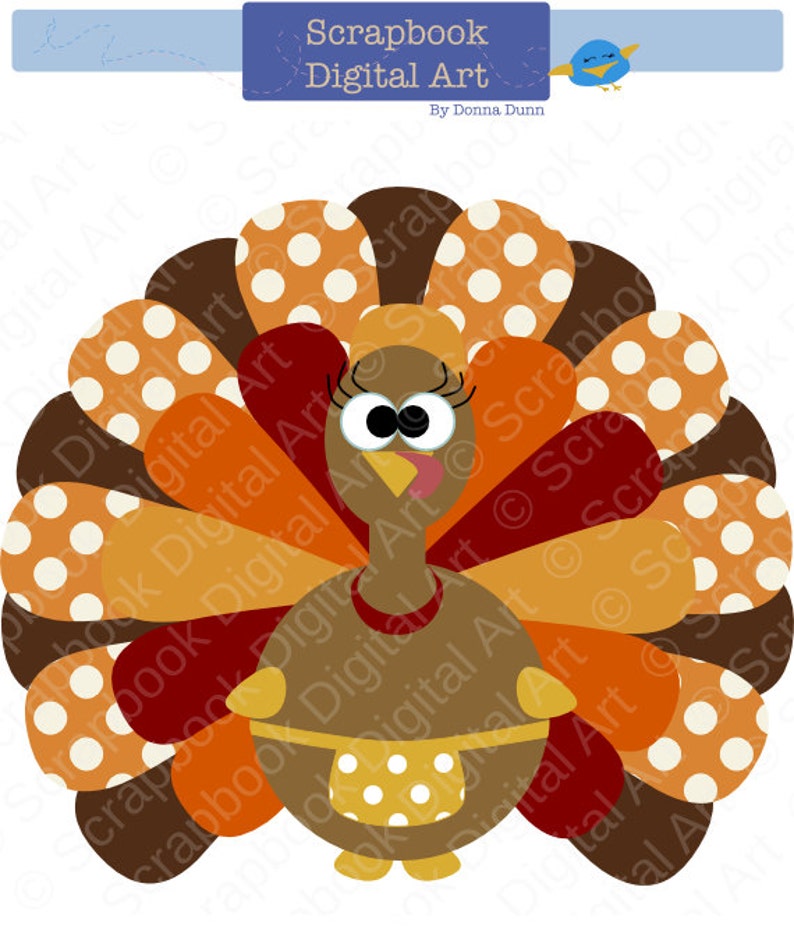Turkey Digital Clip Art. Thanksgiving Clipart. Turkey With Apron. Pavo ...