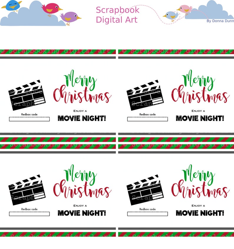Printable 4x5 Redbox Gift Card Tag, Printable Card, Enjoy a Movie Night ...