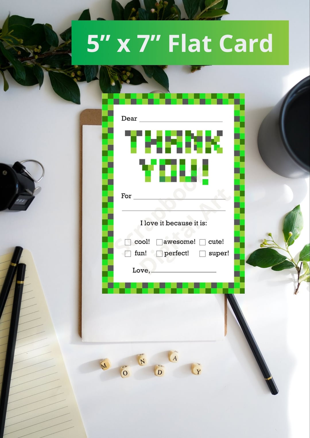 Pixelated Thank You Card | Video Game Thank You Card | Pixel Thanks ...