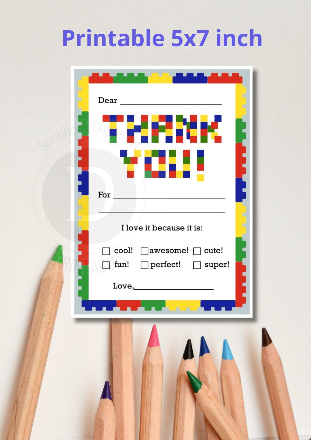 Building Blocks Thank You Card, Kids Birthday, Fill-in (digital ...