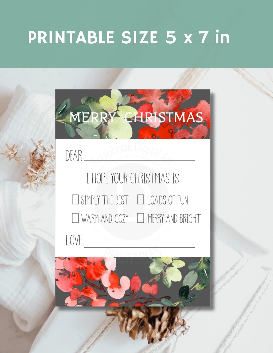 Printable Christmas Card for Kids, Fill in the Blank Card (PDF Pattern ...
