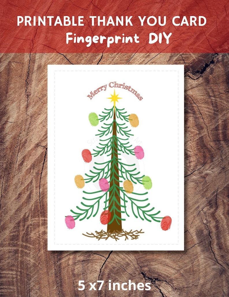 Printable Christmas Card for Kids DIY Fingerprint Christmas Card Merry ...