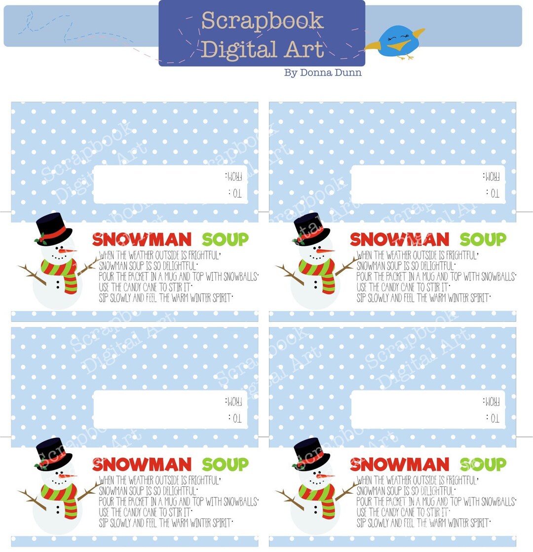 Snowman Soup Bag Topper – Winter Gift Tag (PDF Pattern) - Etsy