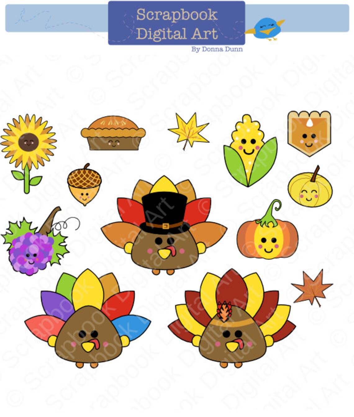 Kawaii Thanksgiving Clip Art Set. the First Thanksgiving Clip Art ...