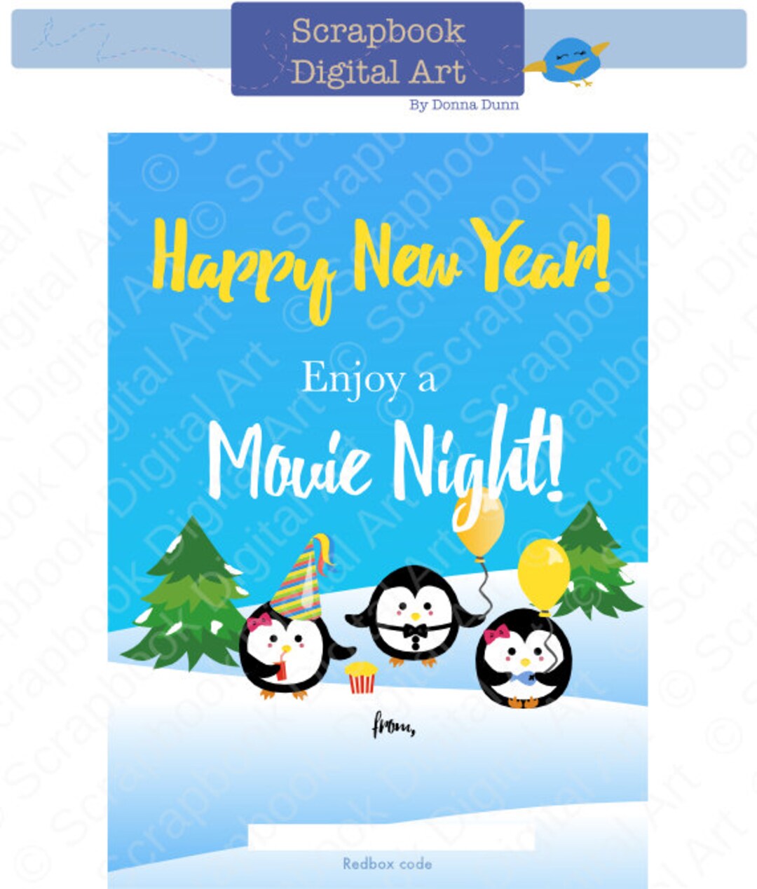 Printable New Year Redbox Code Gift Tag Printable Card. - Etsy
