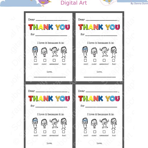 PRINTABLE Thank You Cards for Kids Fill in the Blanks Thank - Etsy