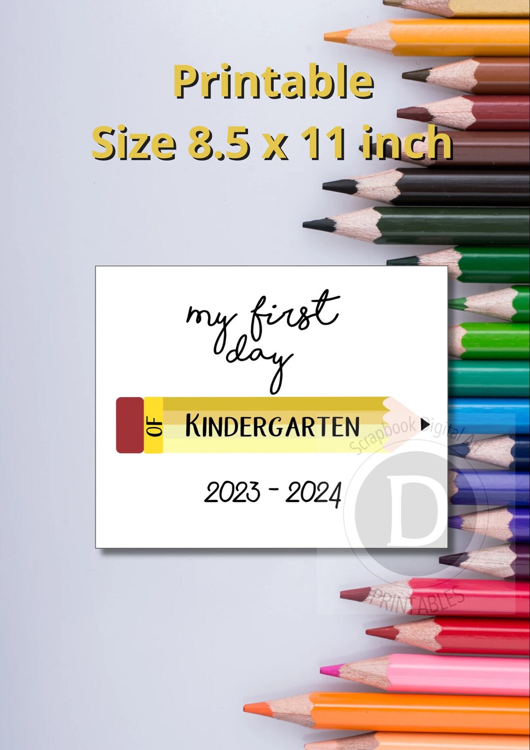 Kindergarten Printable Sign for the First Day of School. - Etsy