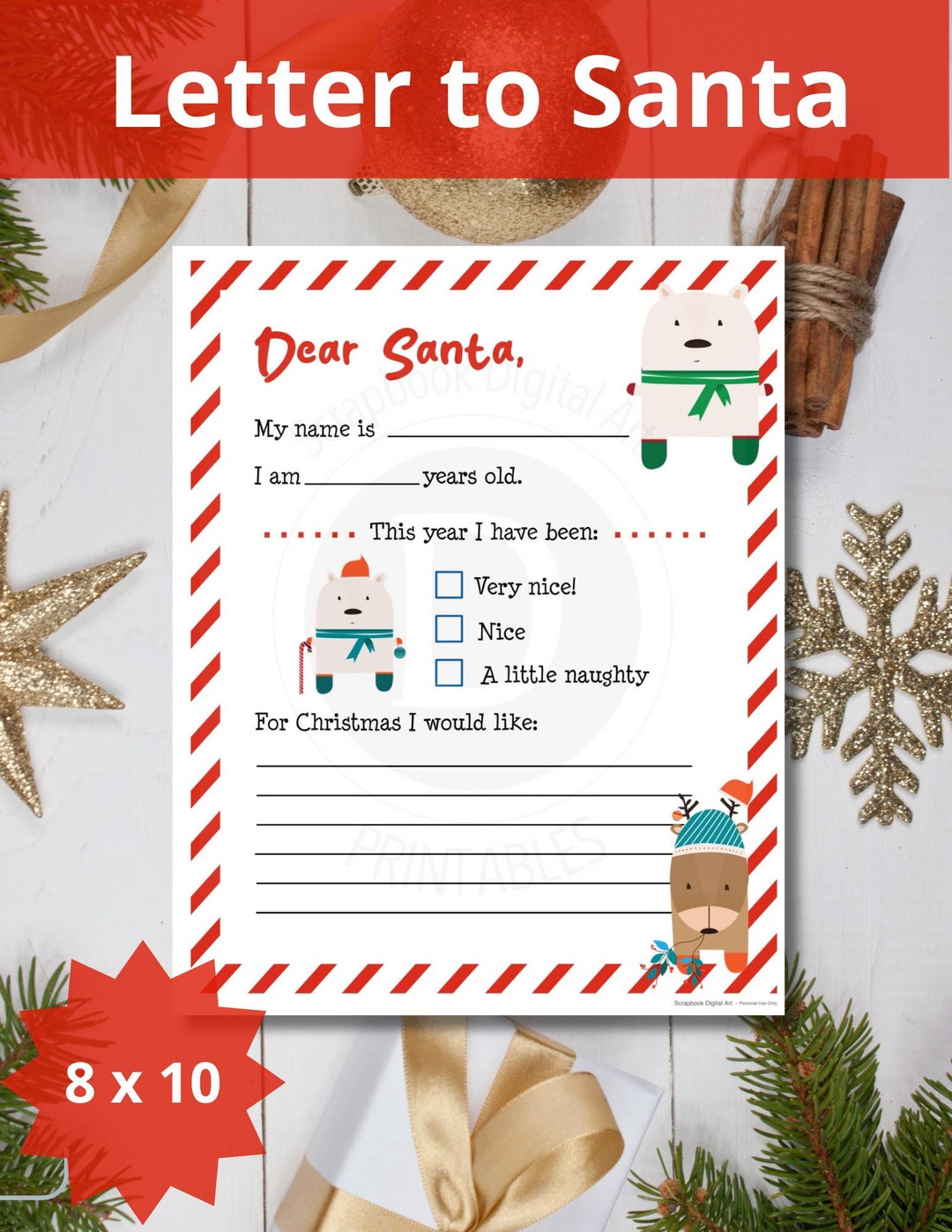 Letter to Santa, Naughty or Nice Printable, Christmas Printable, Dear ...