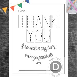 Tracing & Coloring Thank You Cards. Printable Thank You Card ...