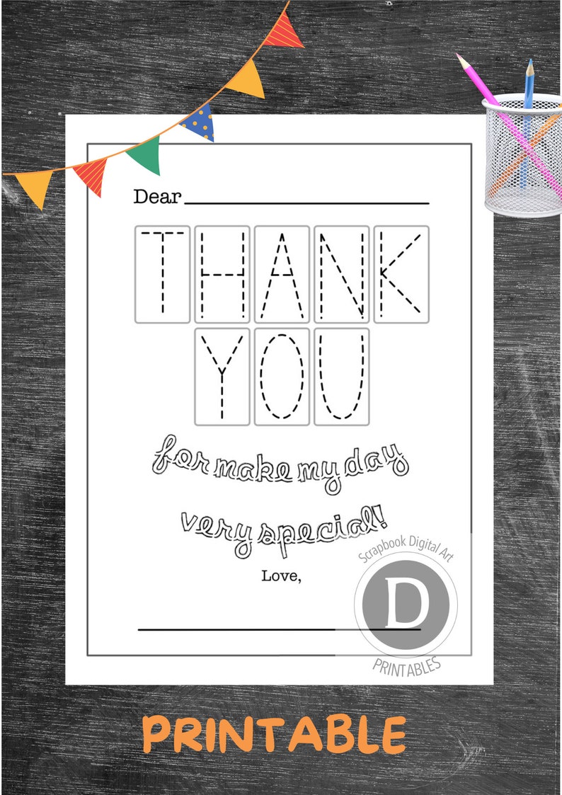 Tracing & Coloring Thank You Cards. Printable Thank You Card ...