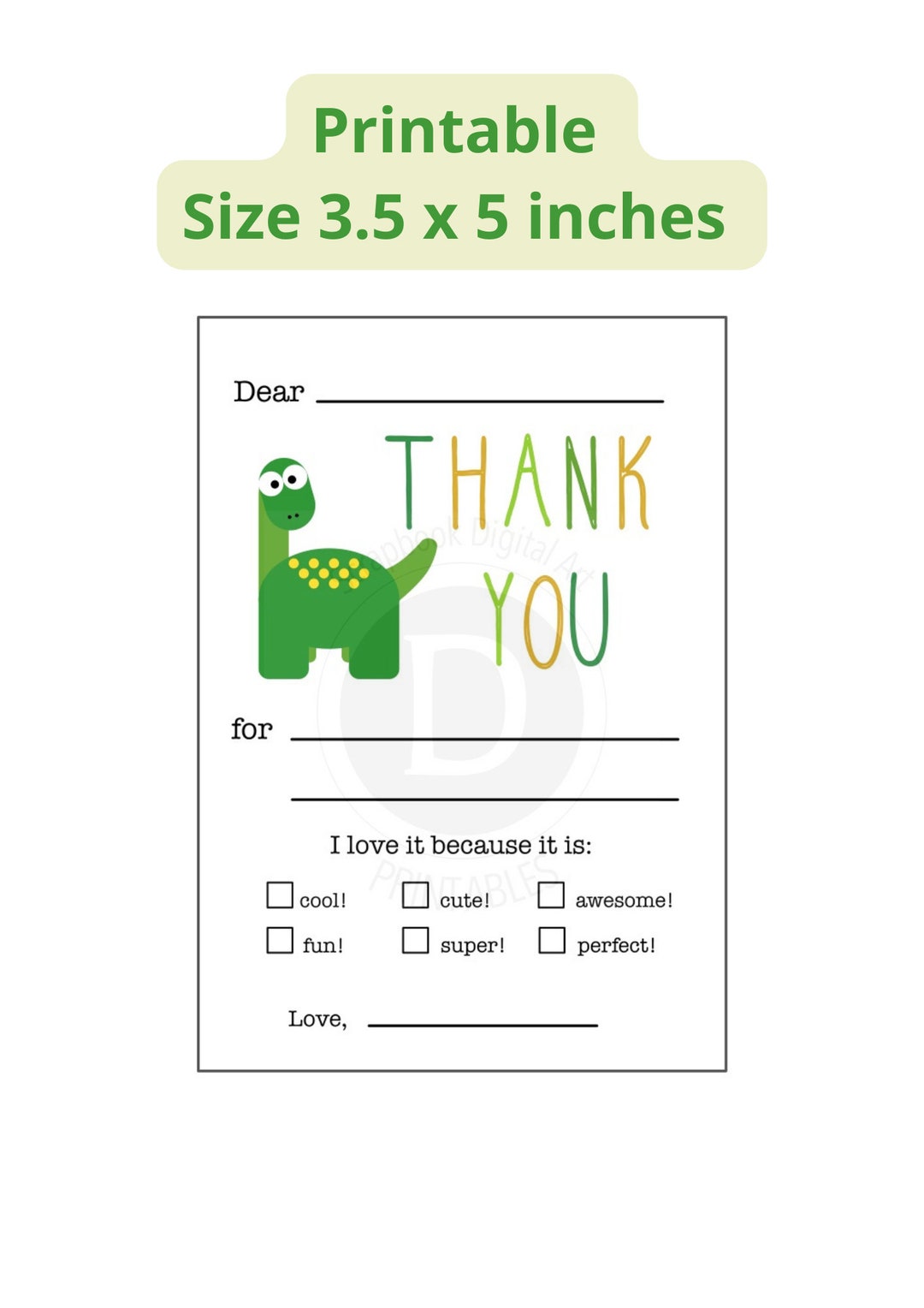 Dinosaur Thank You Card, Fill in the Blank Thank You Cards. Printable ...