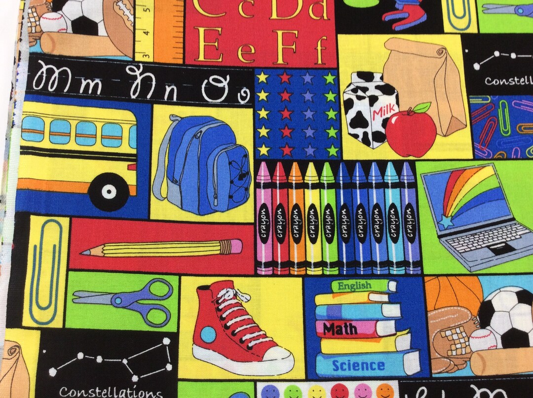 School Cotton Fabric, by Half Yard, Fabric Traditions, School Items ...