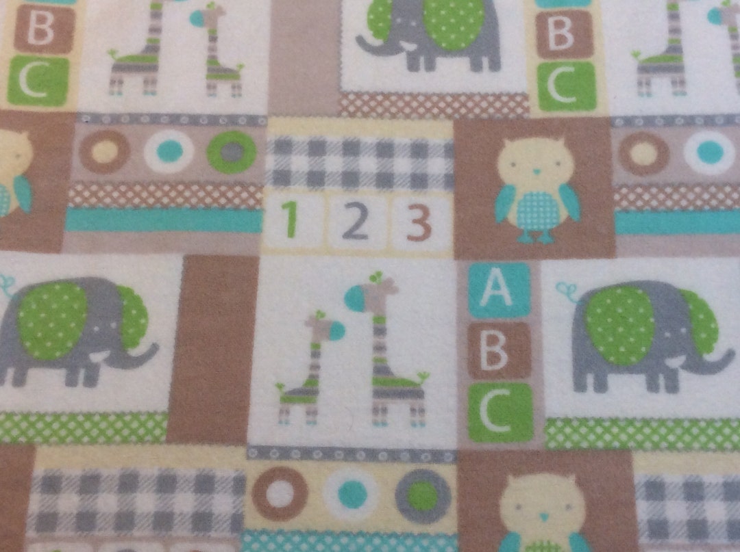 Baby Flannel Bundle (2 Fabrics) Half Yard Each, Animals, Letters and ...