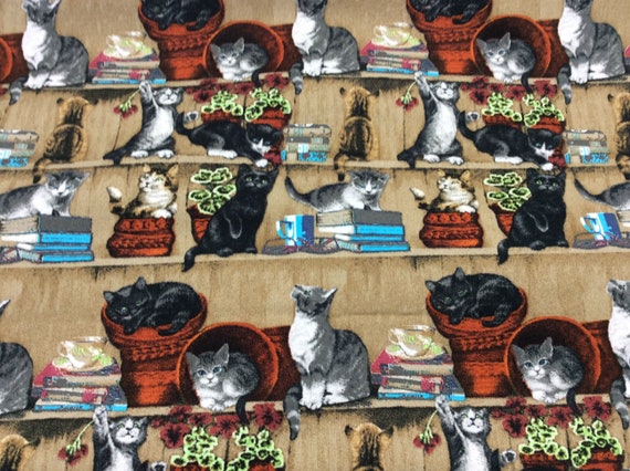 Cats on the Shelves Tan/brown Cotton Fabric by Half Yard - Etsy