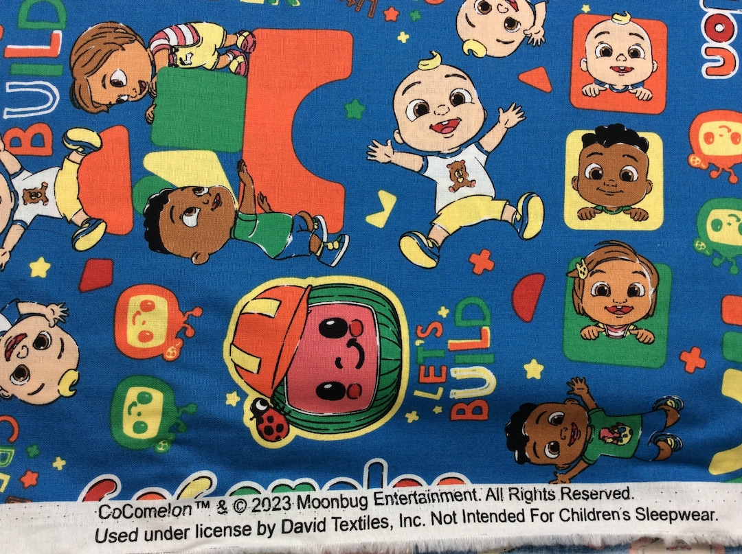 Cocomelon Fabric, by Half Yard, Lets Build Cotton Fabric, Words “yes ...