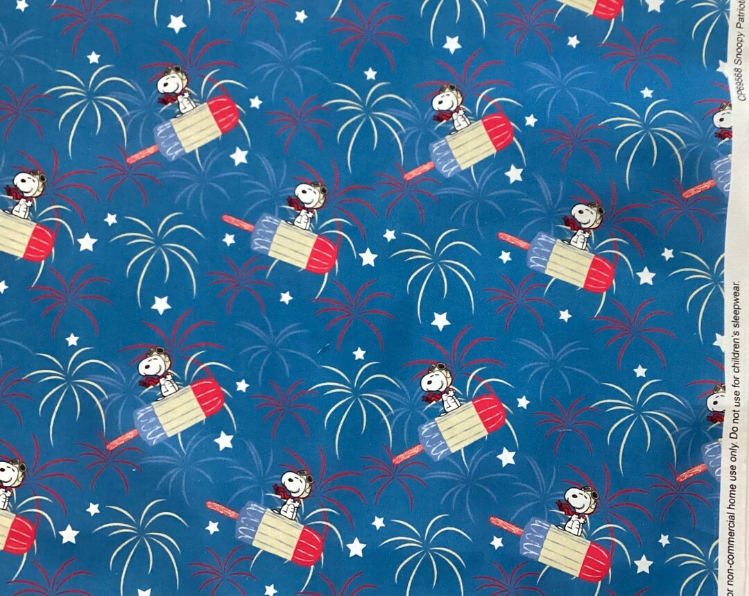 Snoopy Patriotic Popsicle Fabric, by Half Yard, Light Blue Cotton ...