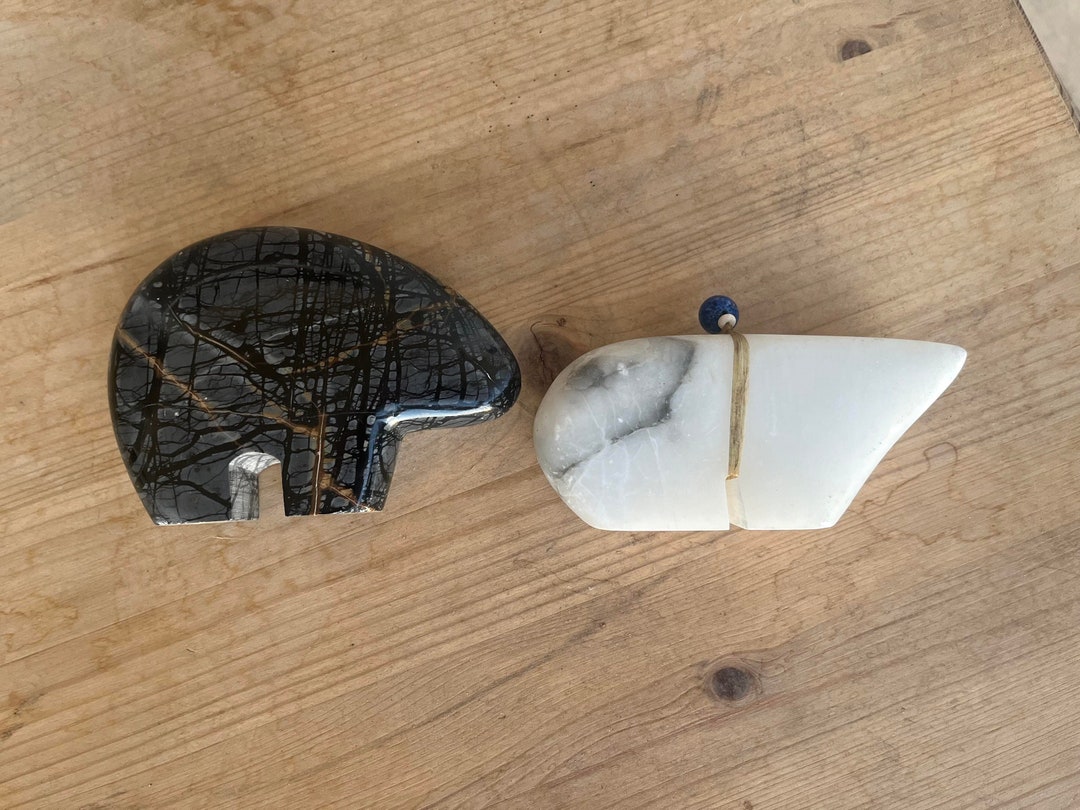 2 Stone Bear Figurines Statues Talismans Polar Bear and - Etsy