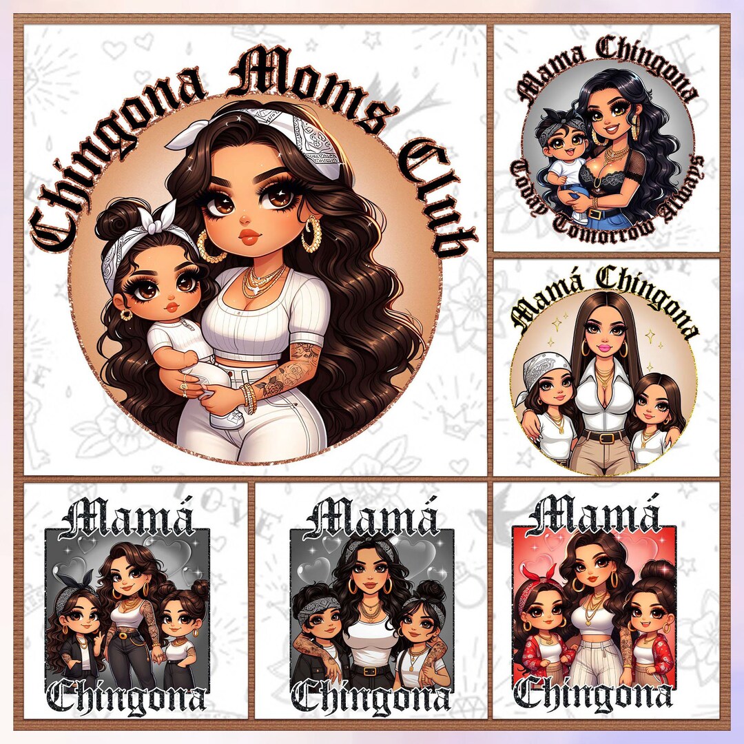 Mama Chingona Chicana Mom Png Bundle, Chibi Style Latina Mother's Day ...