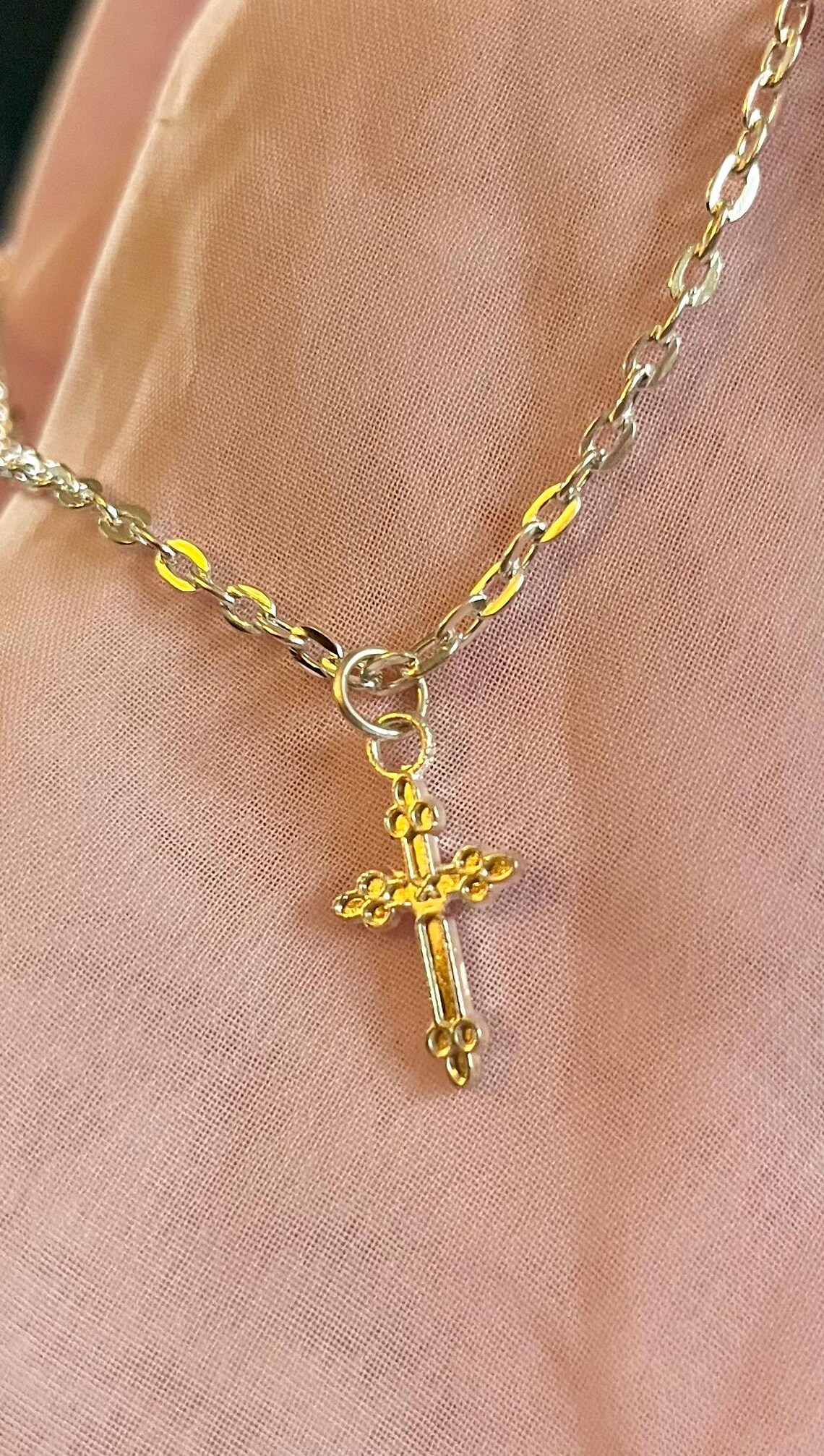 Beautiful Silver Cross on a Silvertone Chain - Perfect for a Child - Etsy