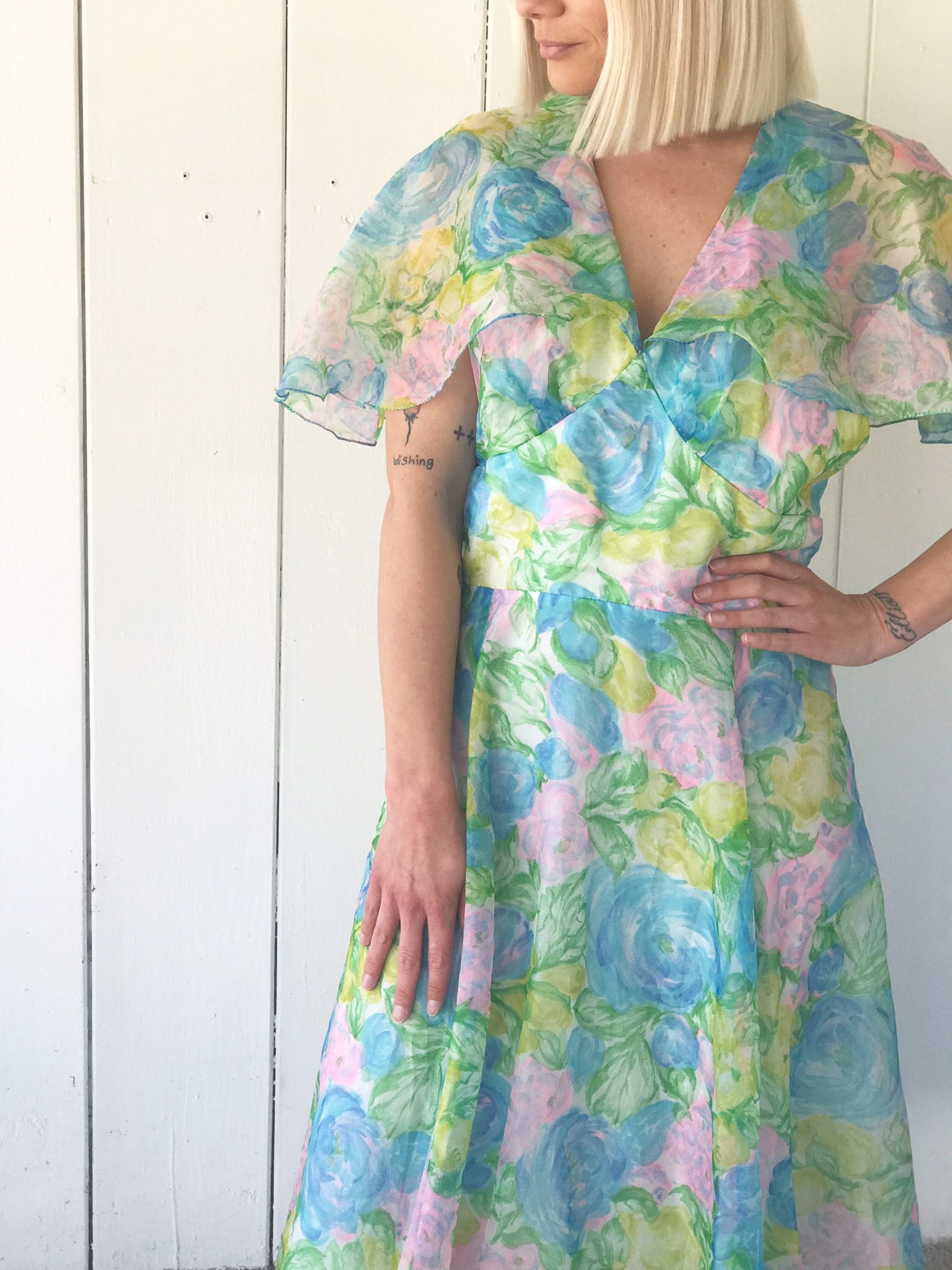 Vintage 50s 60s Pastel Watercolor Floral T-back Dress Spring Summer ...