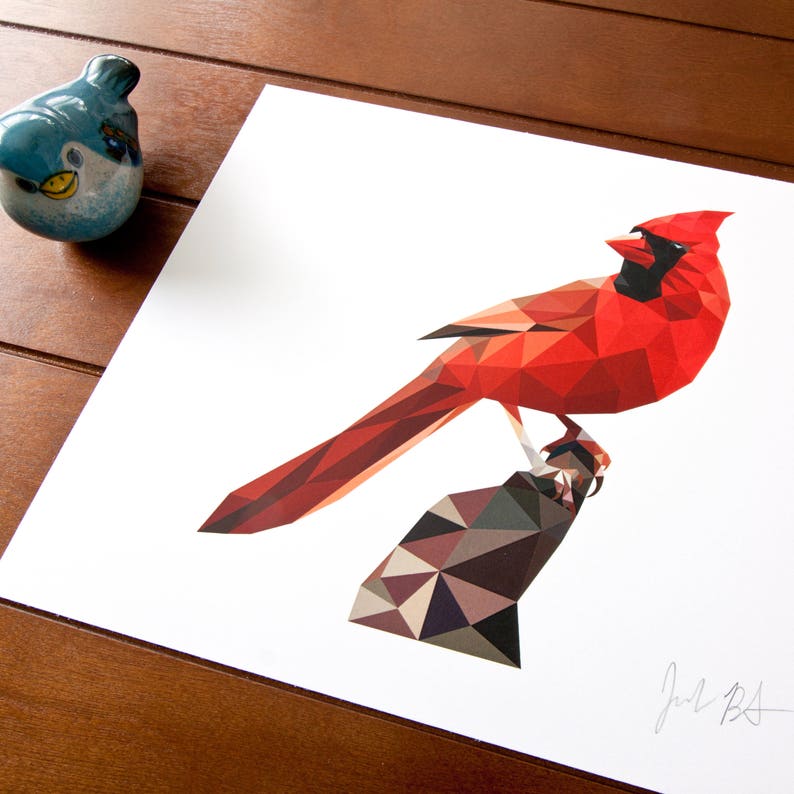 Geometric Bird 8x10 Print Northern Cardinal | Etsy