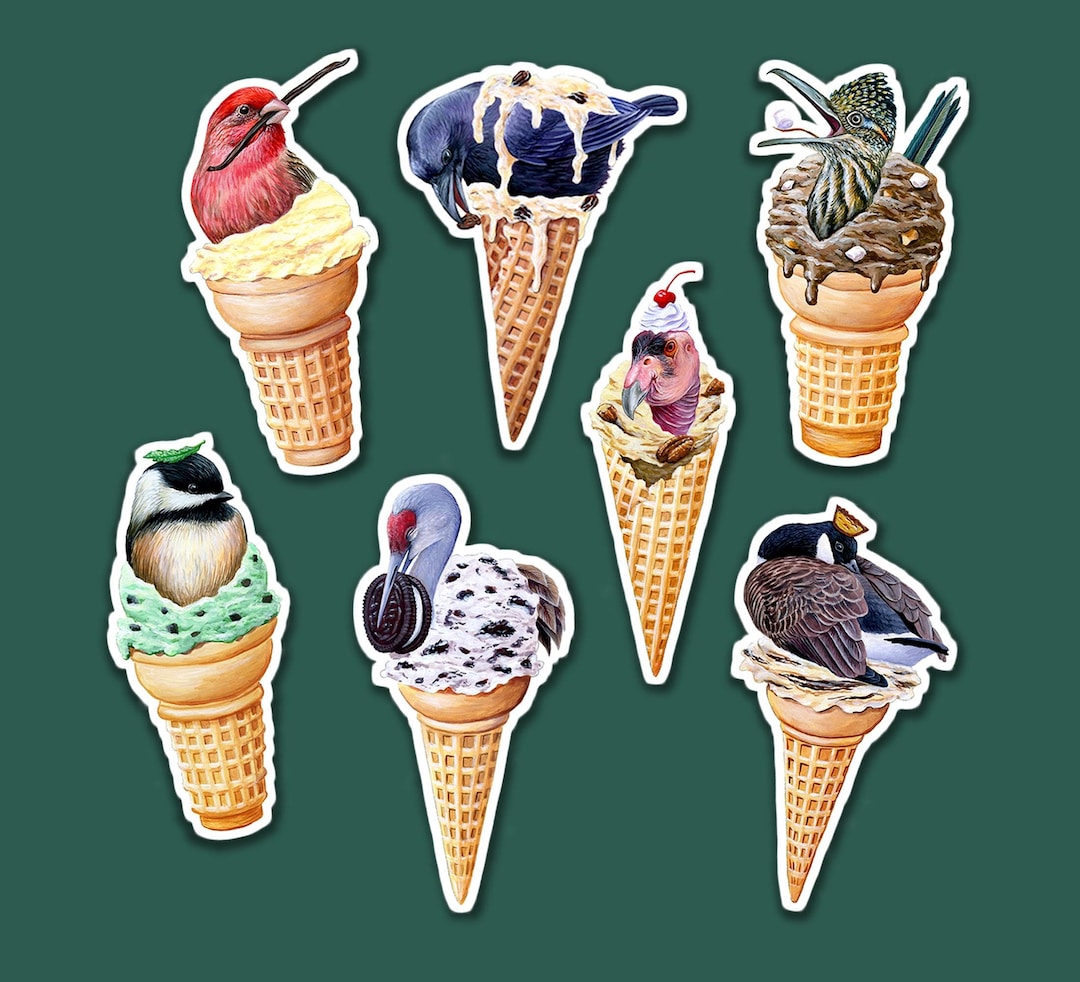 Ice Cream Bird Stickers | 7 Flavors/species - Matte Stickers for Bird ...