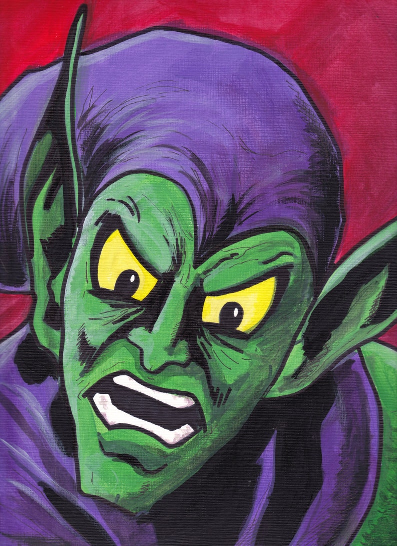 Green Goblin Spider-Man Painting Acrylic 9 x 12 | Etsy
