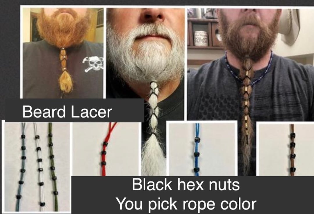 Beard Lacer With Black Hex Nuts. Choose the Color Rope: Red, Brown ...