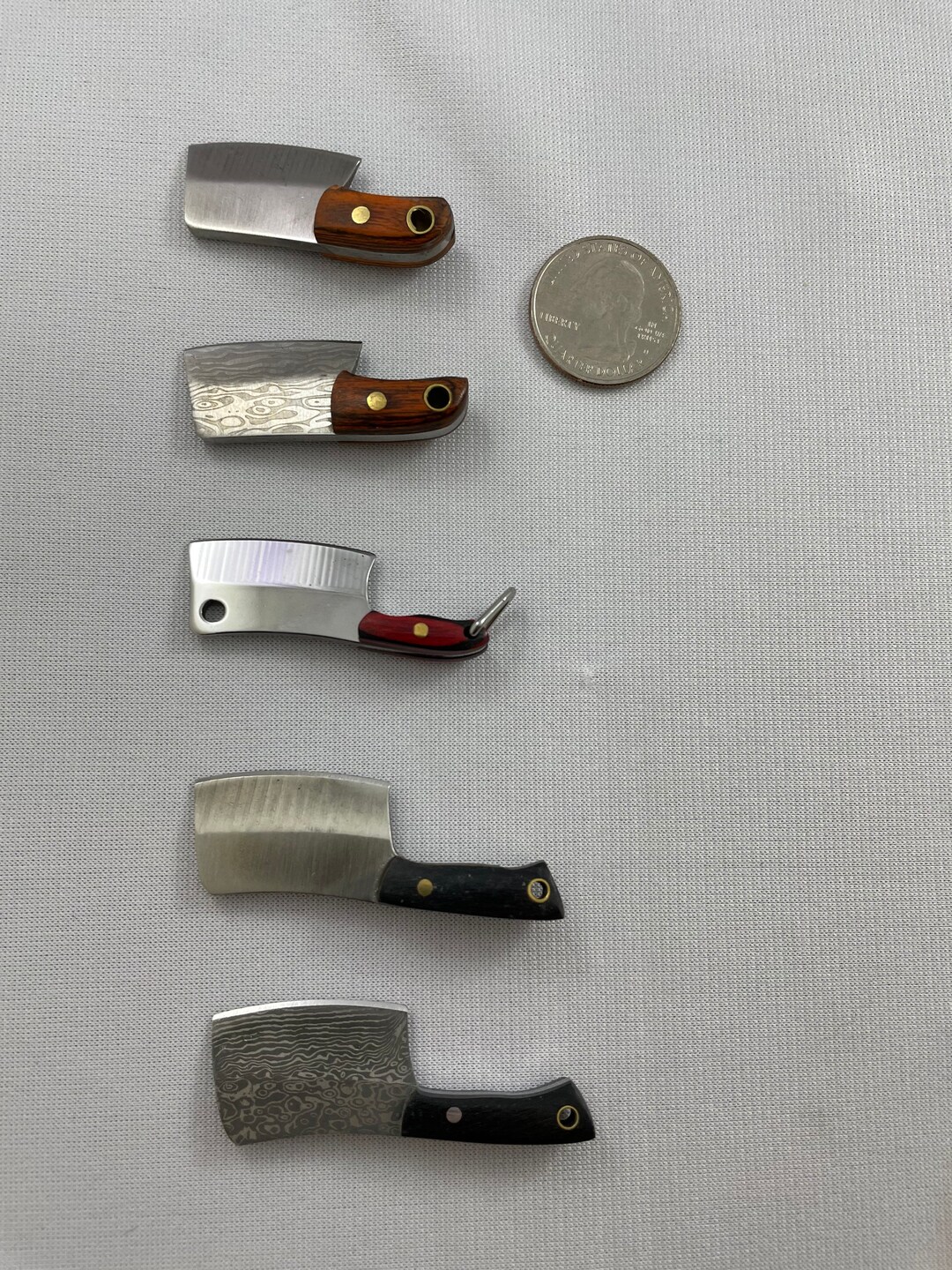 Tiny Knife Stocking Stuffer Miniature Hatchet Damascus Blade Knife ...