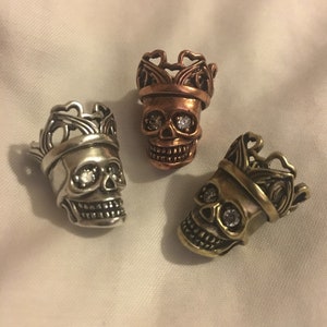 Large Hole Bead for Beards or Dreads, Skull With Crown in Silver ...