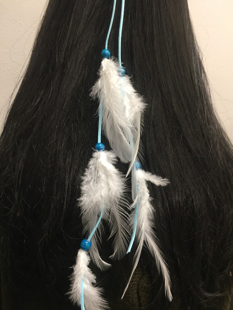 Feather Hair Accessory Turquoise Faux Raw Hide With White - Etsy