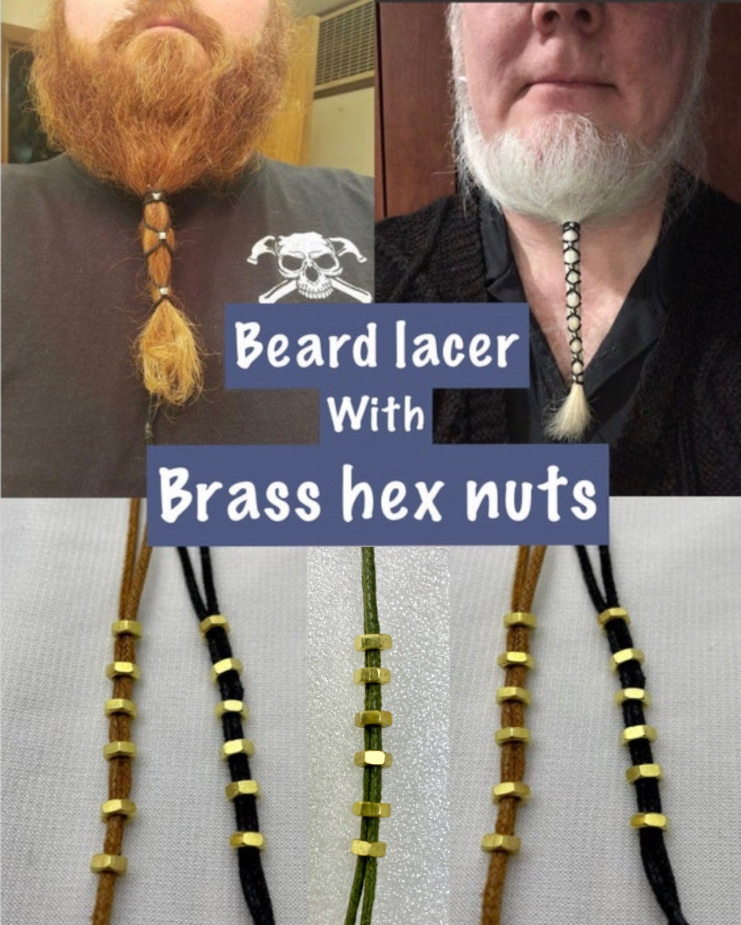 Beard Lacer With Brass Hex Nuts. Choose the Color Rope: Black, Brown or ...