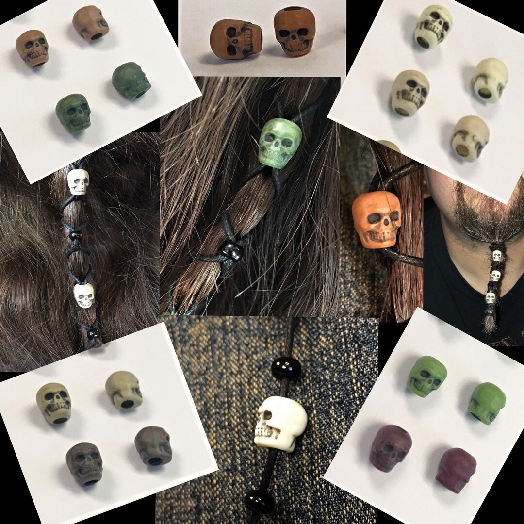 Beard Hair Lacer. Beard Accessory. Black Rope With Skulls. Choose Skull ...