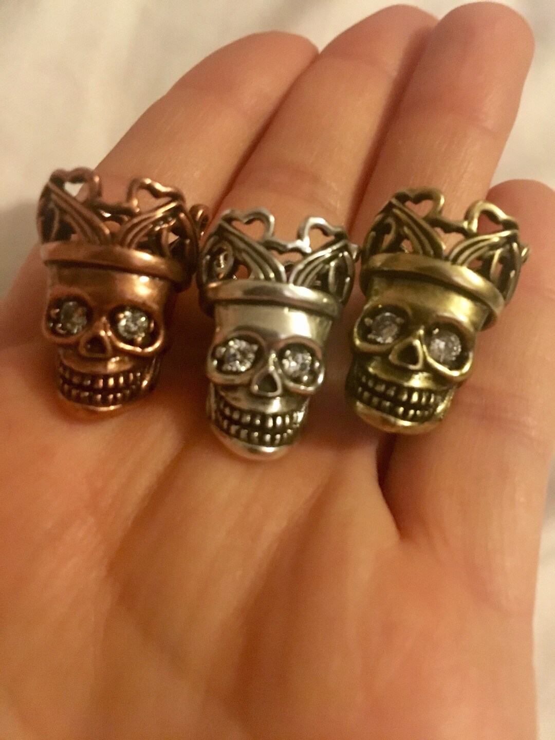 Large Hole Bead for Beards or Dreads, Skull With Crown in Silver ...