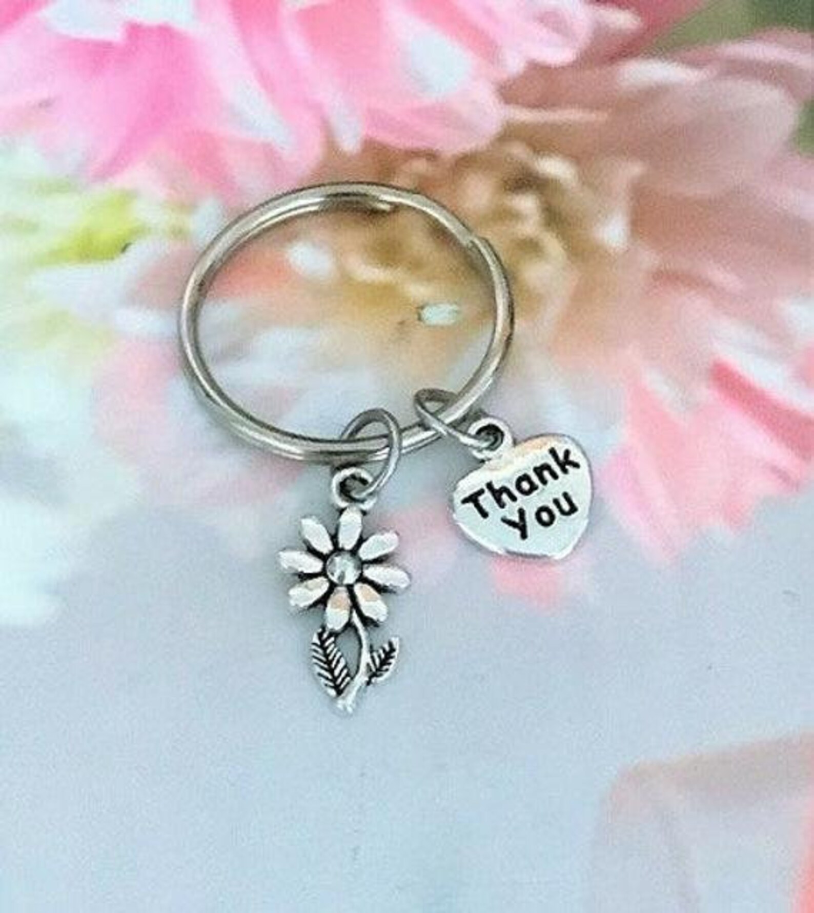 SALE - Tiny Heart Thank You Keychain, Sun Flower Keychain, Thank You ...