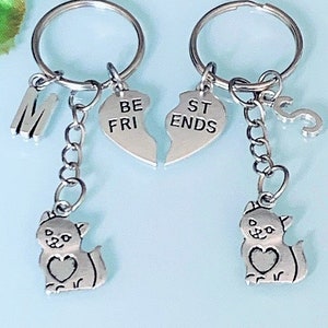 SALE Set of 2 Best Friend Keychains, Cat Keychains, Initial Keychains ...
