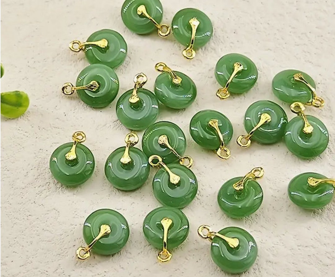 10x Green Blessing Buckle Necklace Pendants Round Jade Green Beads ...
