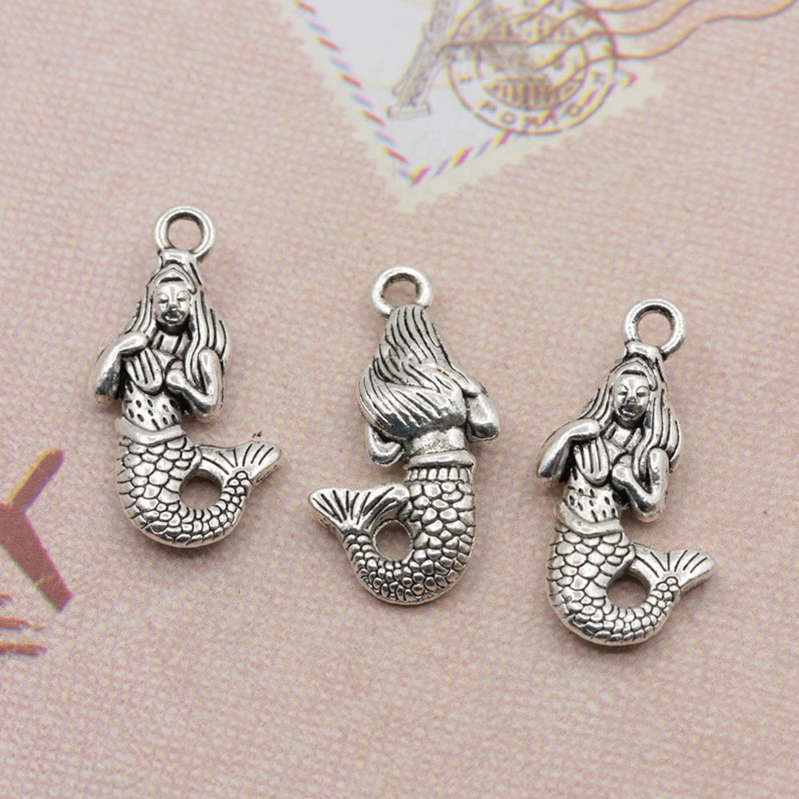 10 Antique Silver Mermaid Charms Pendants 23 X 12mm BA49 | Etsy