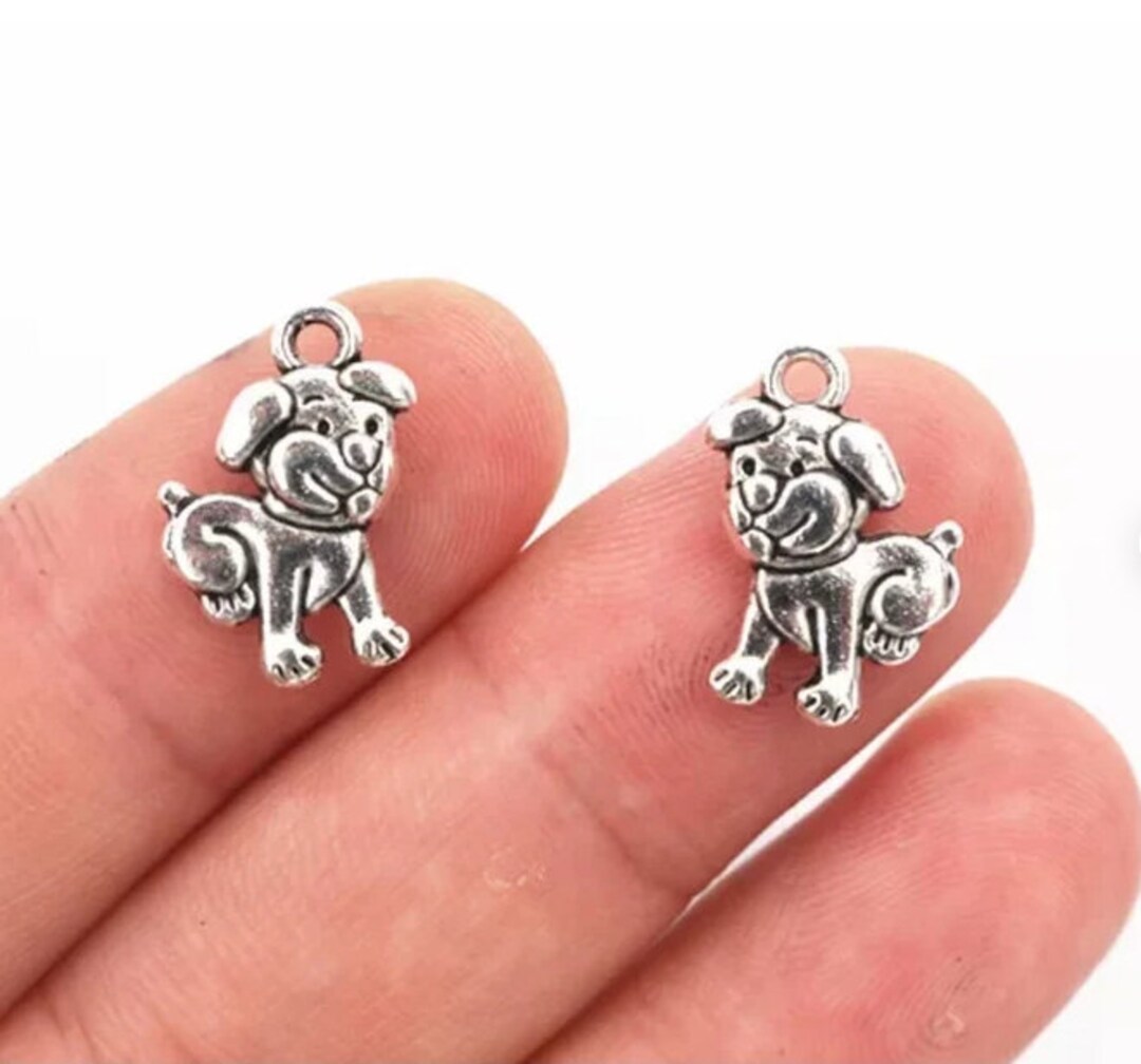10 Antique Silver Dog Charms Pendants Double Sided 18mmx13mm - BC99 - Etsy