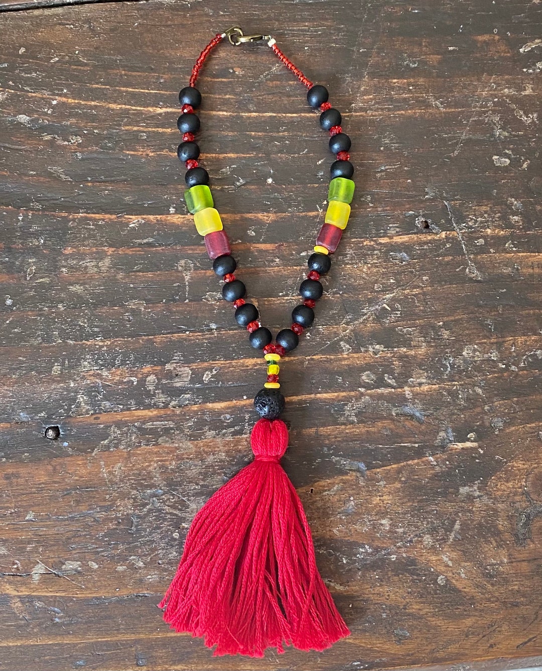 Rear View Mirror Car Charm Reggae Beads Wood Mala Car Decoration Hippie ...