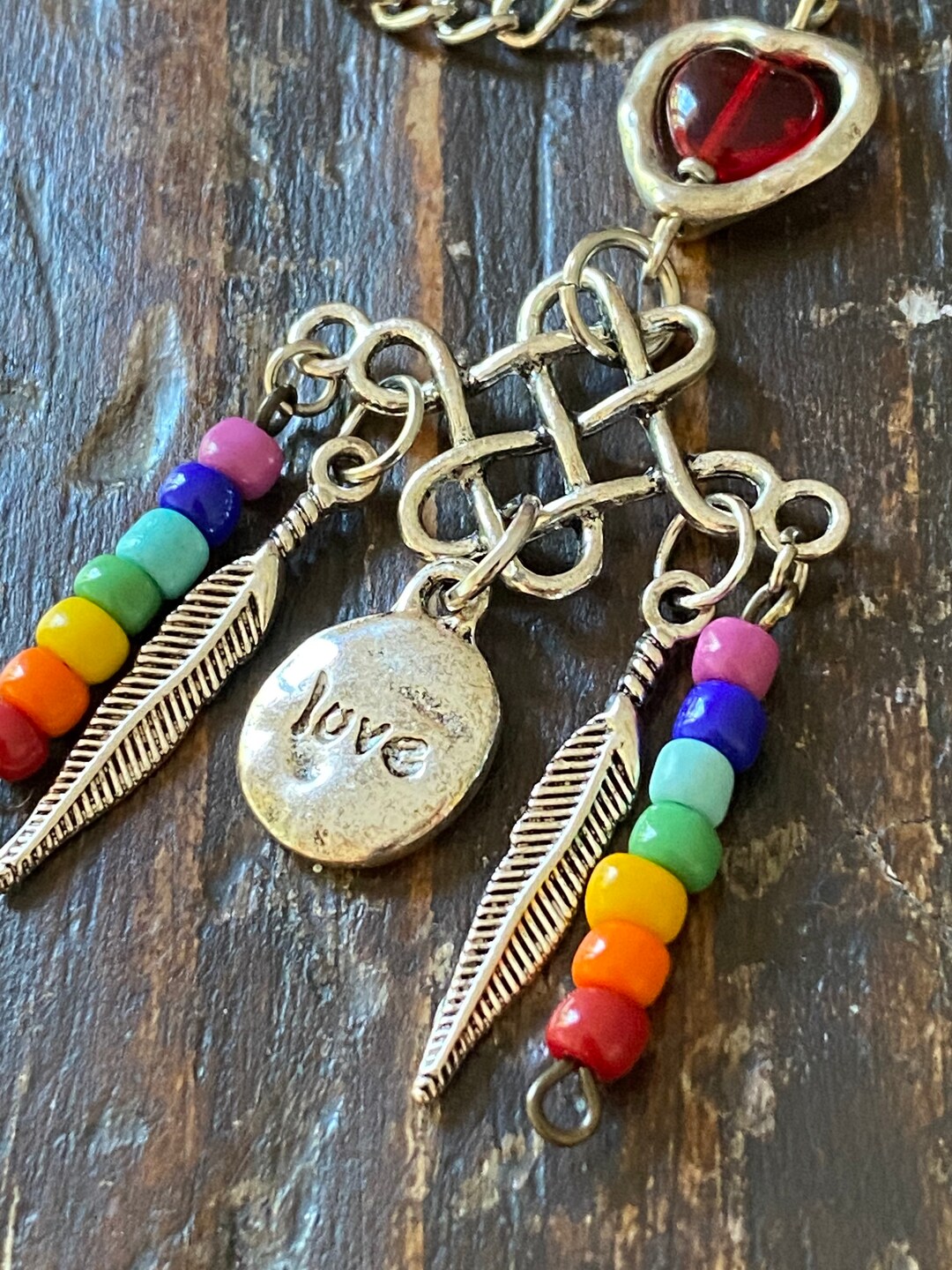 7 Chakra Car Charm: Healing Crystals, Feather & Heart Beads - Etsy