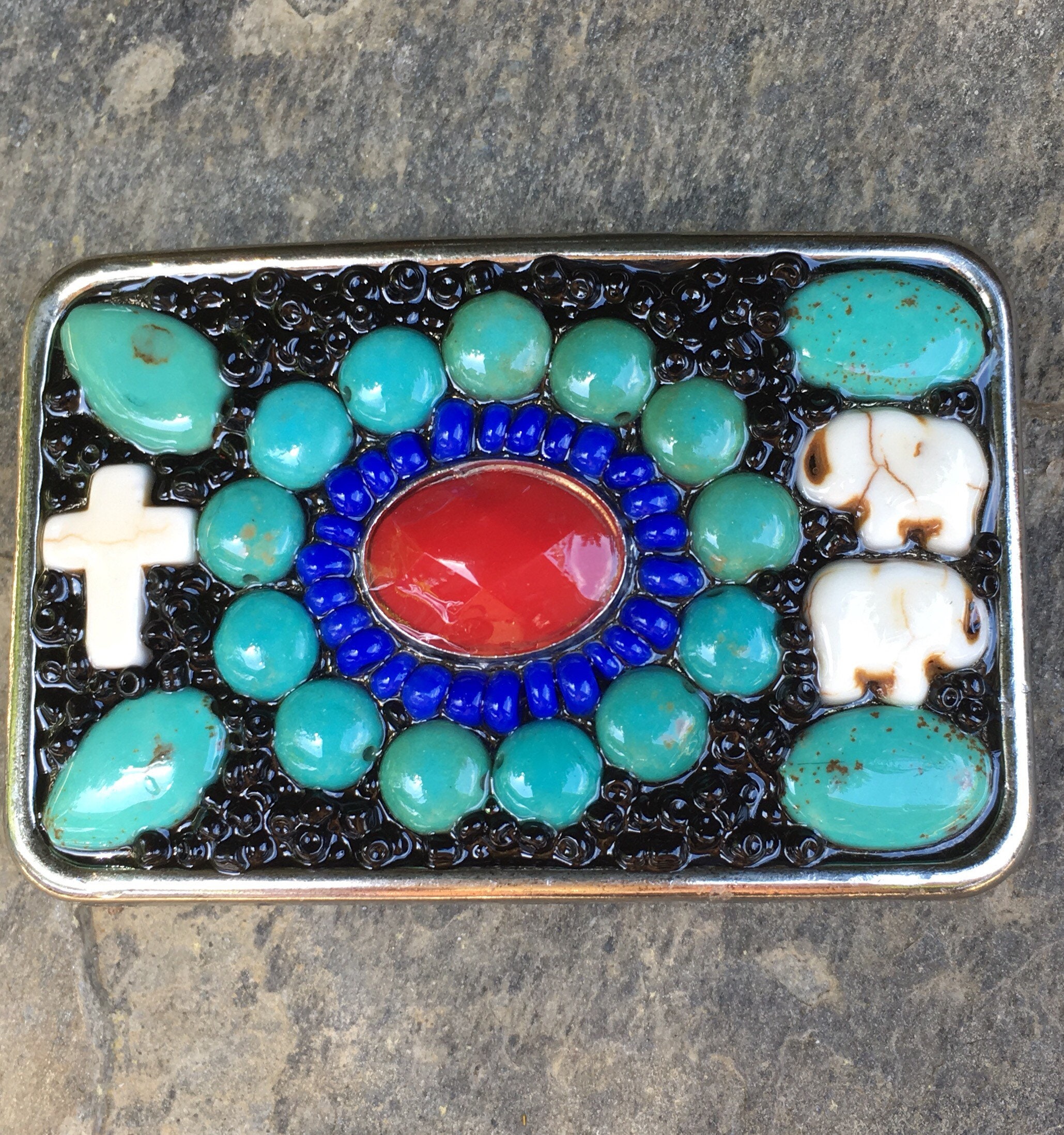Beaded belt buckle Southwestern turquoise belt buckle cross | Etsy