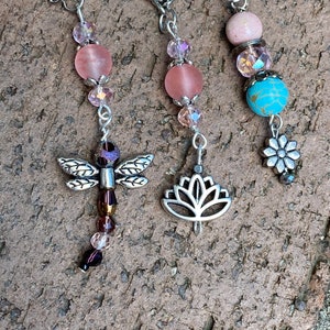 Pink Lotus Rear View Mirror Charm Flower Quartz Beaded Bottle Decor ...