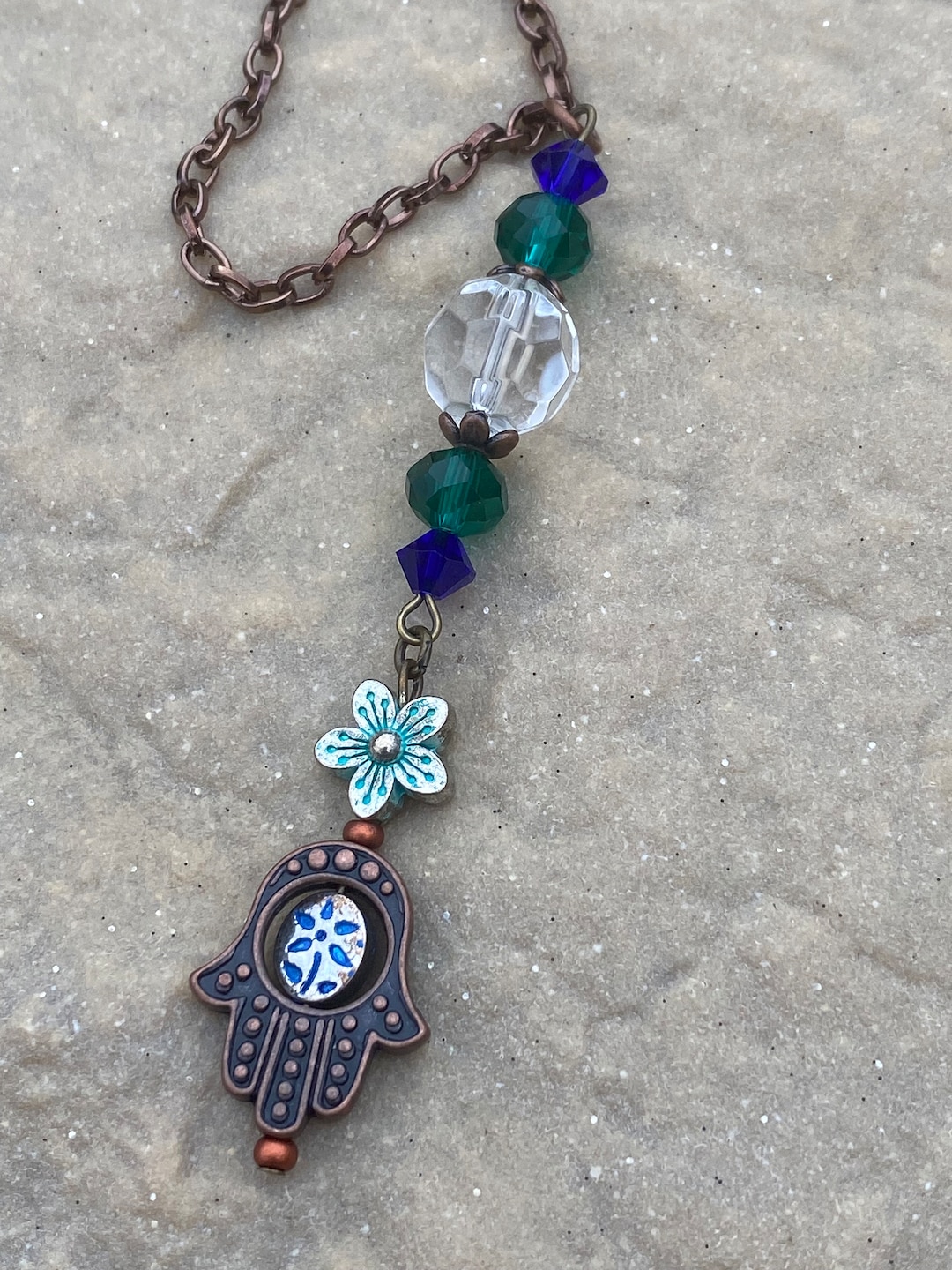 Hamsa Hand Car Charm: Beaded Rear View Mirror Ornament - Etsy