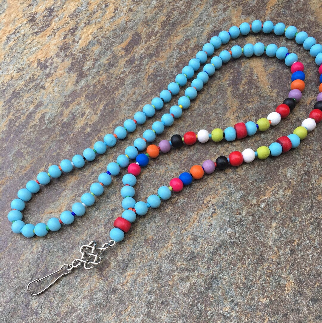 Lanyard ID Badge Long Beaded Lanyard Wooden Bead Lanyard Lavish Lucy ...