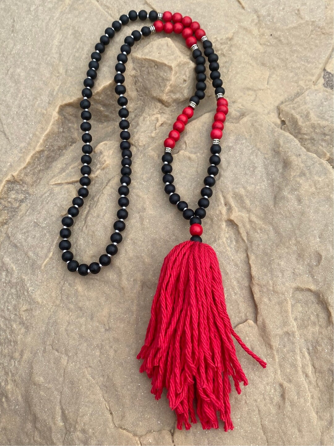 College Gameday Necklace Long Beaded Tassel Necklace Black & - Etsy